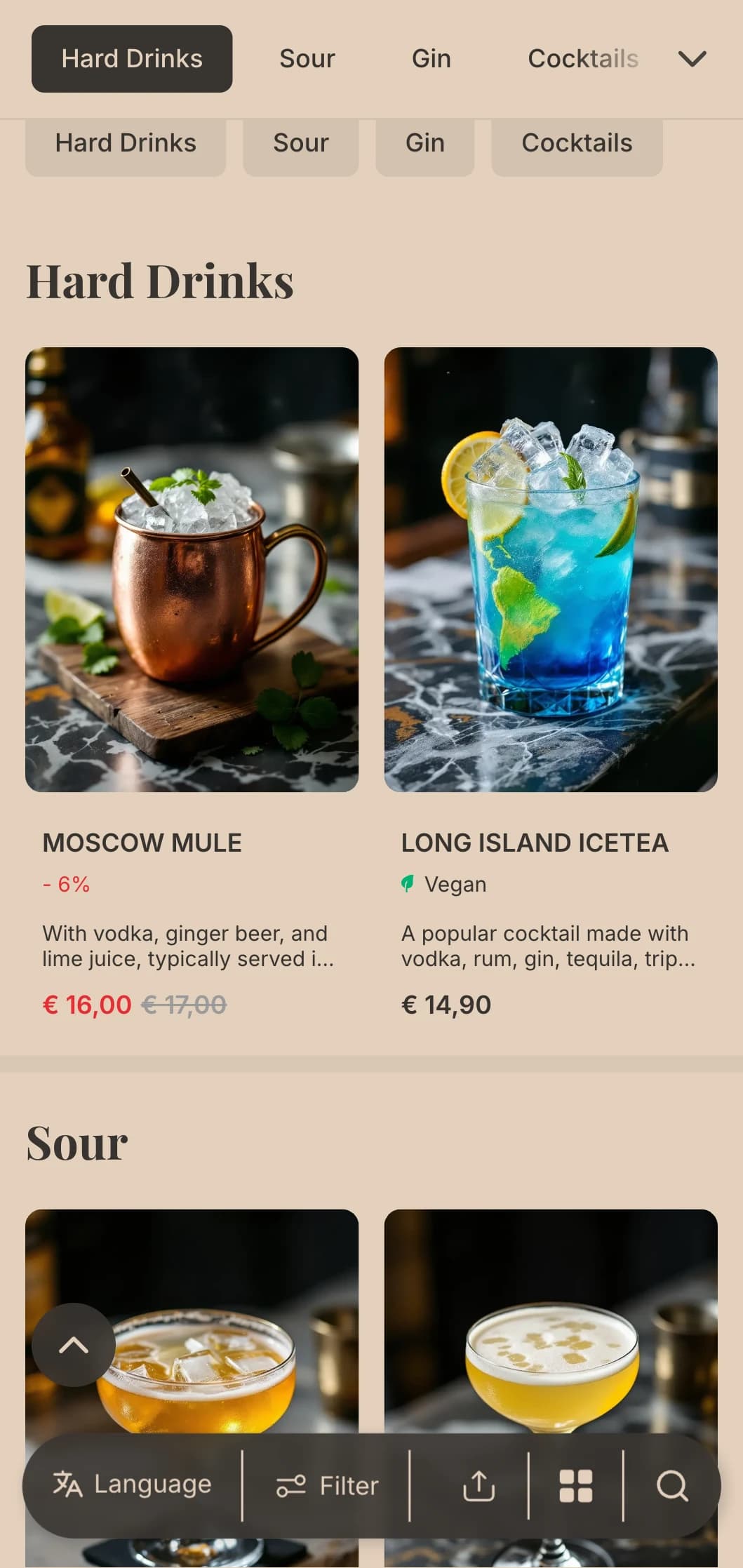Modèles de carte cocktails