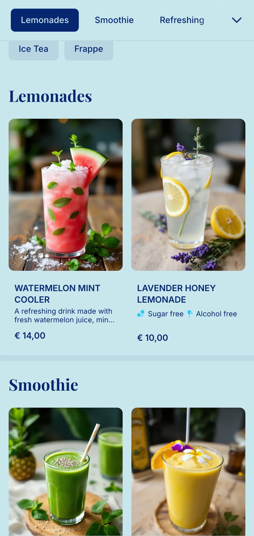 Modèles carte des boissons